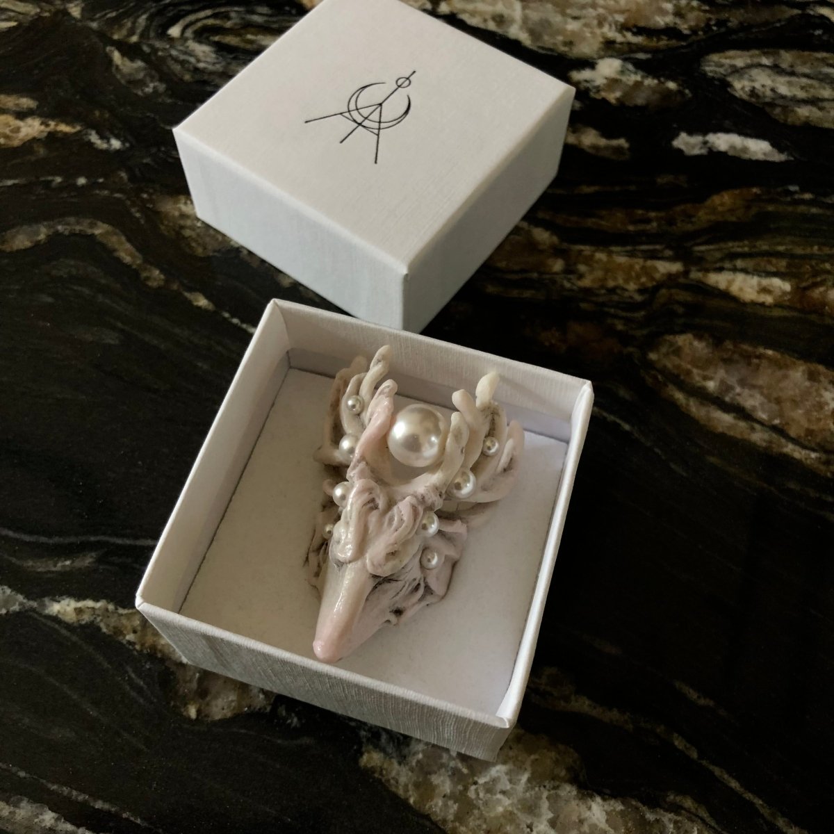 Nara Ring - Japanese Inspired Marble & Pearl Handcrafted Statement ...